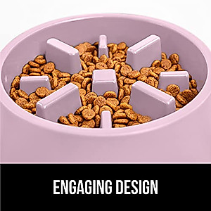 Gorilla Grip Slip Resistant Slow Feeder Cat and Dog Bowl, Slows Down Pets Eating, Prevent Overeating, Feed Small, Large Puppy, Fun Puzzle Design, Dogs Pet Bowls for Dry and Wet Food, 2 Cups, Pink