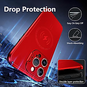HAMBNAG Magnetic Case for iPhone 13 Pro Max Compatible with MagSafe,[2 Layer Military Grade Structure Protection][Built-in Camera Ring Stand] Cover for iPhone 13 Pro Max 6.7 Inch,Red
