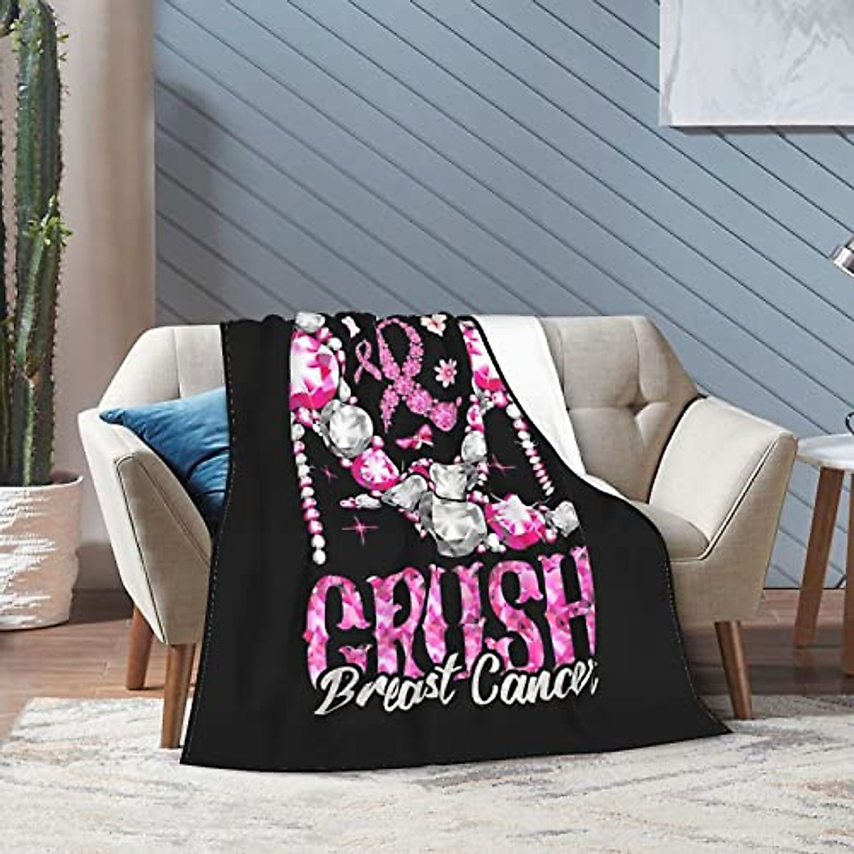 Crush Breast Cancer Awareness Flannel Blanket Ultra Soft Micro Fleece Throw Blankets Warm Air Conditioning Lightweight Bedding for Sofa Couch Chair All Season