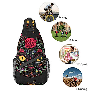 AMRANDOM Fashion Sling Shoulder Backpack Outdoor Sports Daypack Day Of The Dead Kitty Cat Sugar Skull, Mens and Boys Crossbody Backpack for Daily Outdoor, One Size
