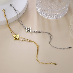 LIKGREAT Witches Knot Bracelet Celtic Knot Wiccan Bracelet For Women Wiccan Symbol Charm Vintage Geometry Jewelry (beaded chain, silver)