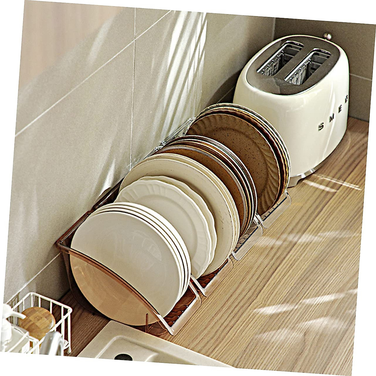 TIDTALEO 2Pcs Plate and Lid Holder cabinet dish organizer clear stand desktop organizer shelf Pot Lid Holders kitchen countertop organizer utensil drying holder Pot Cover Rack Pot Lid Rack