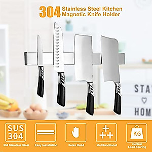 16 Inch Magnetic Knife Strip for Wall Stainless Steel Magnetic Knife Bar Rack Magnet Kitchen Knife Holder Utensil Tools Organizer Self-adhesive and Drilling Dual-use Wall Hanging Knife Protection