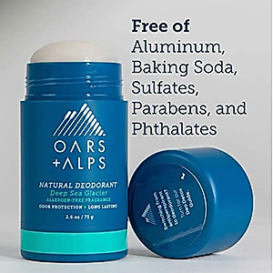 Oars + Alps Aluminum Free Deodorant for Men and Women, Dermatologist Tested and for Sensitive Skin, Travel Size, Deep Sea Glacier, 3 Pack, 2.6 Oz Each