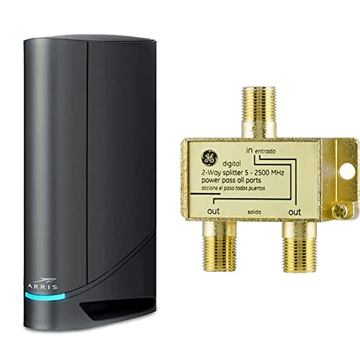 ARRIS Surfboard G34 DOCSIS 3.1 Gigabit Cable Modem & Wi-Fi 6 Router & GE Digital 2-Way Coaxial Cable Splitter