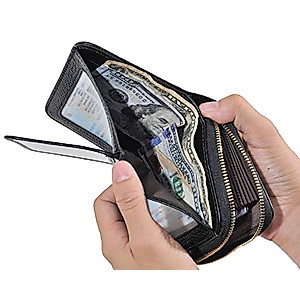 Beurlike Women's RFID Credit Card Holder Organizer Case Leather Security Wallet (Black)