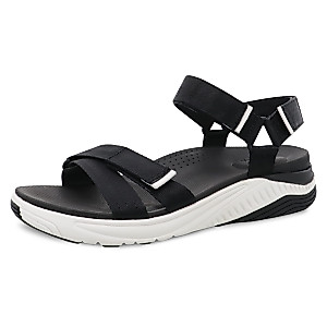 Dansko Racquel Fully Adjustable Sport Sandal for Women – Lightweight EVA Midsole and Rubber Outsole – Natural Arch Technology For Added Support – Hook and Loop Closures Black 8.5-9 M US