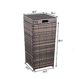 ZSEDP with Top Cover Iron Frame Rattan Trash Can Brown Gradient Outdoor Trash Can Warehouse