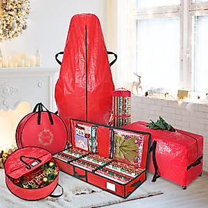 BALEINE Christmas Wrapping Paper Organizer Storage, 41" Gift Wrapping Paper Storage Containers, Clear PVC with Durable 600D Oxford Fabric Gift Wrap Paper Holder Fits 18-25 Rolls, Grey