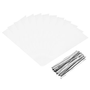 uxcell 100 Pcs Cone Cello Bags, Clear Flat Plastic Cello Treat Bags with Silver Twist Ties Candy Bags Cookie Bags for Christmas Snacks Candy Cookie Sweet