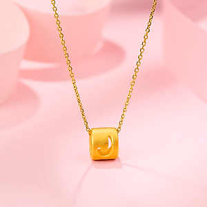 ZHOU LIU FU Solid Gold Charms Bracelets Letters Bracelet Beads 24k Gold Jewelry Charm for Necklaces Bracelets Pendants A B C D E F G H I J K L M N O P Q R S T U V W X Y Z Moon Star Crown Heart (J)