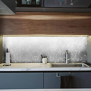 Oil Proof Kitchen Backsplash Wallpaper 15.7x196.8in/0.4x5m, Aluminum Foil Contact Paper, Peel and Stick Backsplash for Countertop, Kitchen Wall Sticker for Shelf (Silver)
