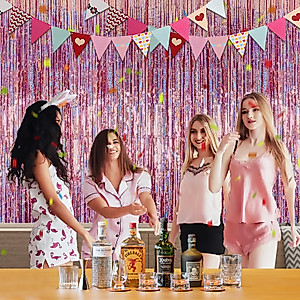 Nipeito-2 Packs Rose Gold Metallic Tinsel Foil Fringe Curtains-Glitter Foil Fringe Streamer Backdrop Curtain Door Streamers for Birthday Party Decorations,Engagement Party,Anniversary,Bridal Shower