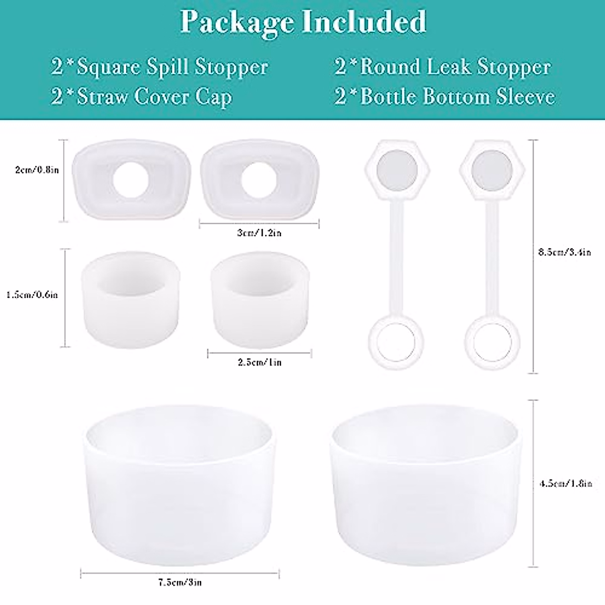 8Pcs Stanley Cup Accessories, Universal for Stanley Cup 1.0 and 2.0, Included 2 Square Stanley Spill Stoppers, 2 Stanley Straw Cover, 2 Round Stanley Leak Stopper, 2 Silicone Bottle Boot, Clear