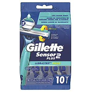 Gillette Sensor2 Plus Pivoting Head Men's Disposable Razors, 10 Count
