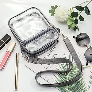 WJCD Clear Bag For Stadium Events PVC Concert Clear Tote Bag Stadium Approved For Women Clear Stadium Bag,with Front Pocket (Grey)