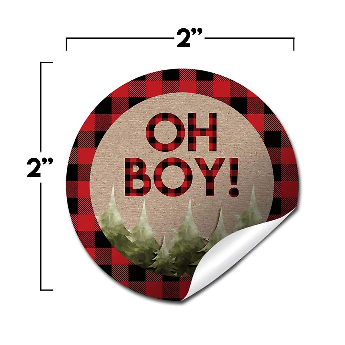 Oh Boy! Outdoorsy Red and Black Plaid Lumberjack Baby Sprinkle Baby Shower for Boys Thank You Sticker Labels, 40 2" Party Circle Stickers by AmandaCreation, Great for Party Favors, Envelope Seals & Go
