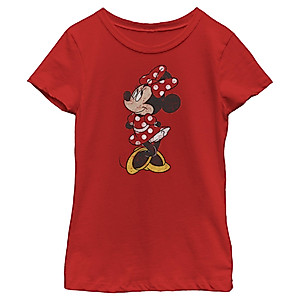 Disney Girl's Modern Vintage Minnie T-Shirt, Red, Medium