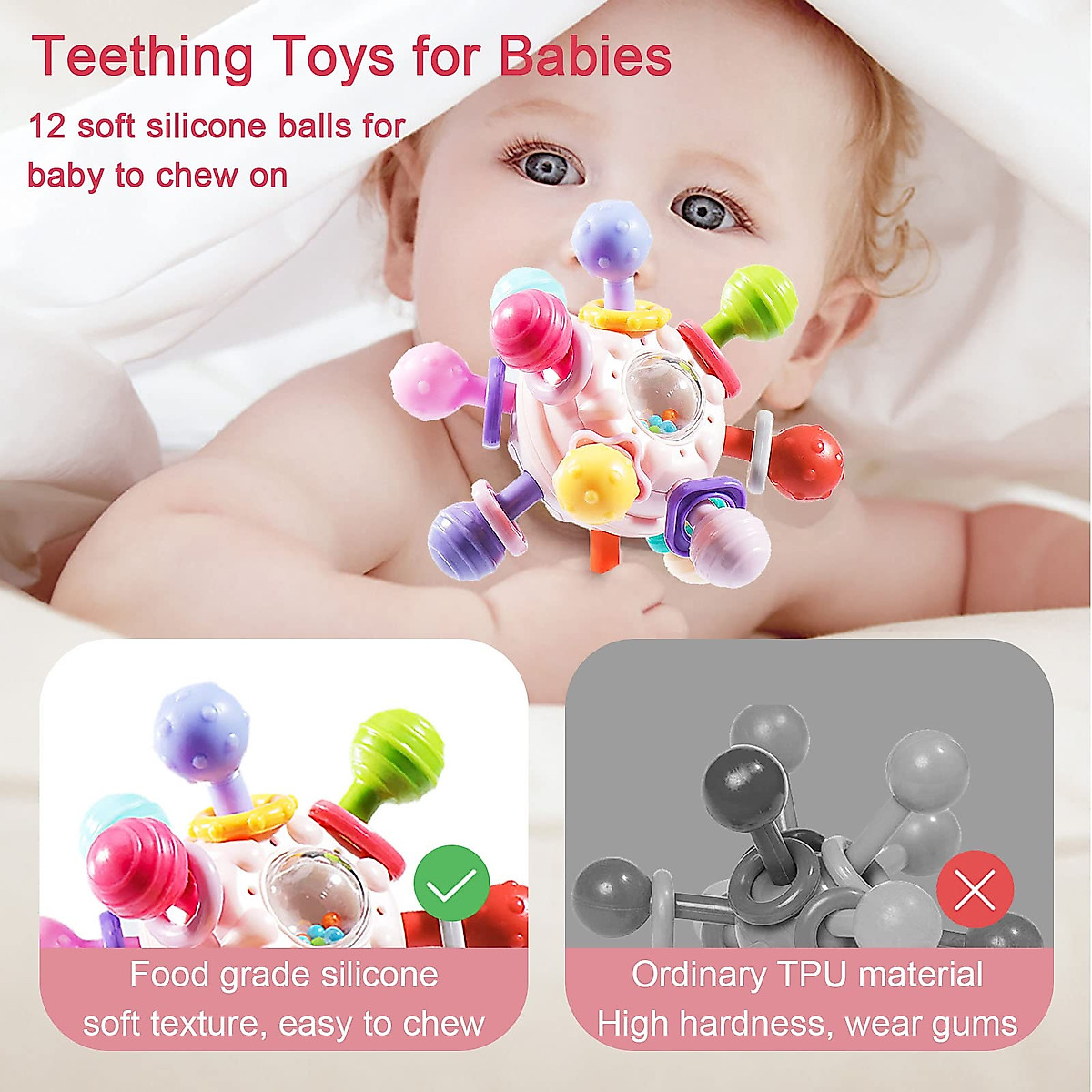 Toiyese Baby Montessori Toys 6 to 12 Months, Teething & Rattle Toys for Babies 0-6 Months, Sensory Educational Toys for Toddler, Travel Toys for Car Seat/Crib, Birthday Gifts for 1 Year Old Boys Girls