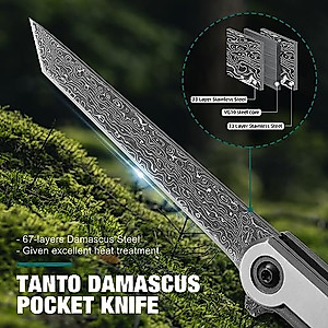 DRACHENADER 2 Set Tanto Knives (Black+Sliver) Slim Damascus Pocket Knife for Men/Women, Tanto Knife Gentleman's Pocket Knives Small EDC Knife