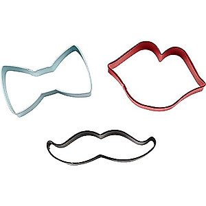 Wilton 3-Piece Cookie Cutters, Tie/Mustache/Lips