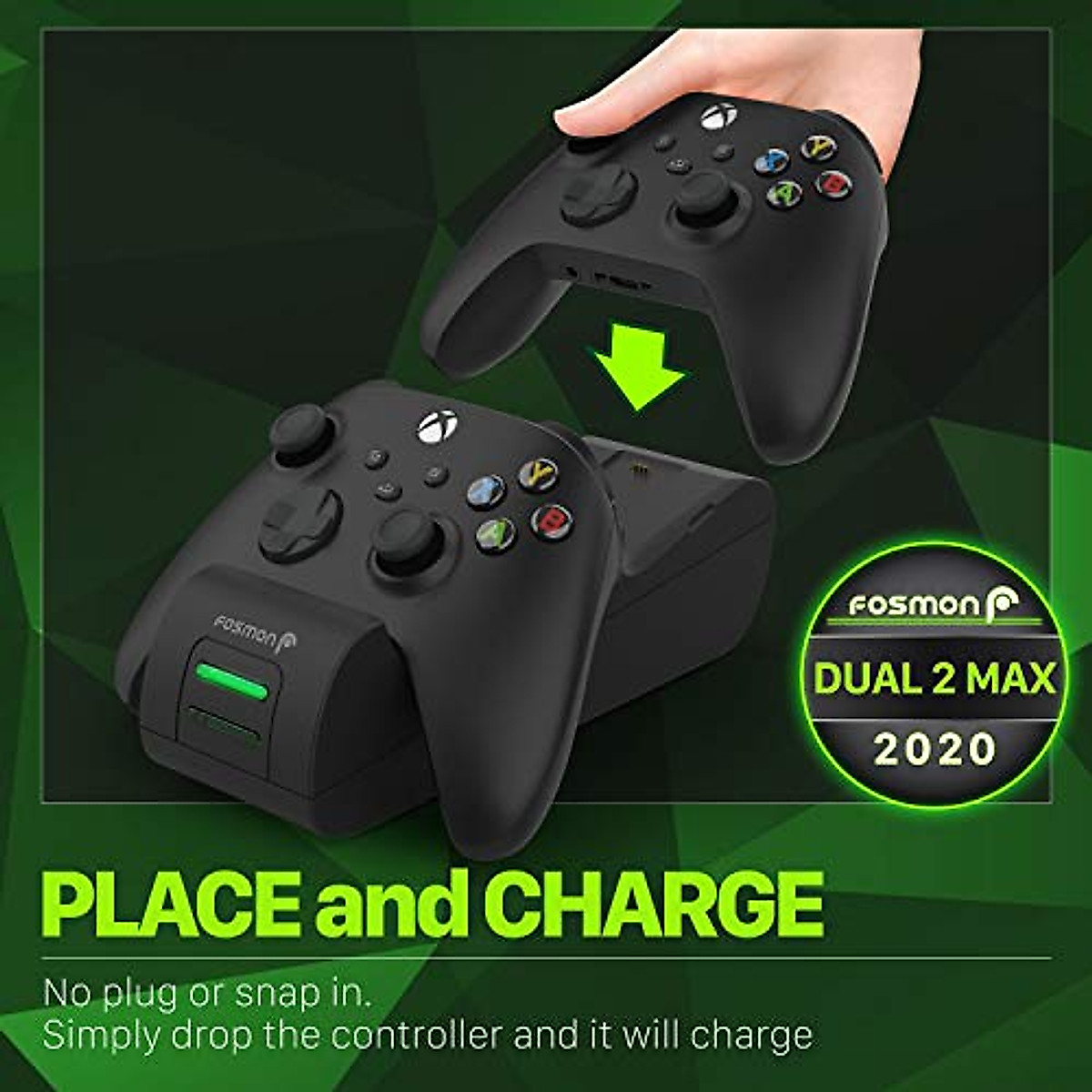 Fosmon Dual 2 MAX Charger with 2x 2200mAh Rechargeable Battery Pack Compatible with Xbox Series X/S(2020), Xbox One/One X/One S Elite Controllers, High Speed Charging Docking Station Kit - Black