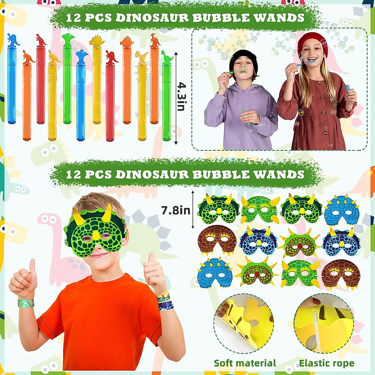 168Pcs Dinosaur Birthday Party Favors, Dino Party Favors Include Masks Bubble Stamps Hatching Eggs Bags Craft Bookmarks DIY Stickers Slap Bracelets for Dinosaur Birthday Party Decorations Supplies