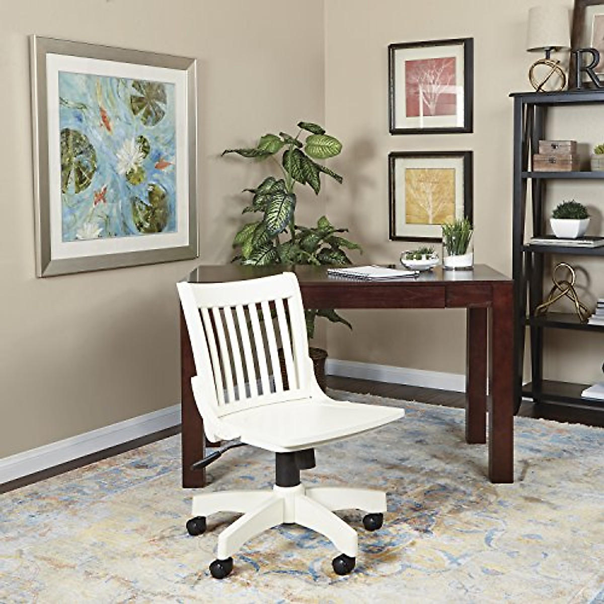 OSP Home Furnishings Deluxe Armless Wood Banker's Desk Chair with Adjustable Height, Locking Tilt, and Heavy Duty Base, White