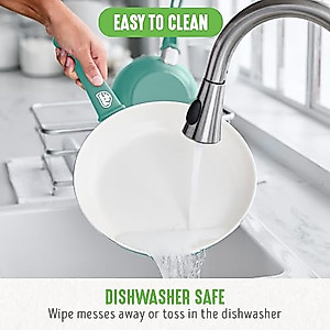 GreenLife Soft Grip 8” Frypan Skillet and Spatula Breakfast Cookware Set, PFAS-Free Ceramic Nonstick, Silicon Spatula with Bamboo Handle, Egg Omelette, Dishwasher Safe, Stay-Cool Handles, Turquoise