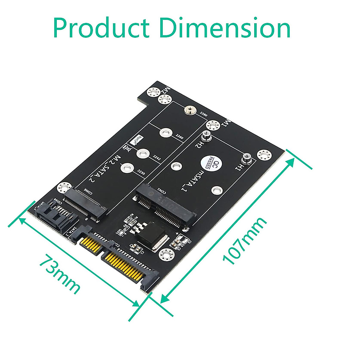Adapter Card, M.2 and MSata SSD to SATA3, MSata SSD 6Gbps Mass Storage Interface, Read Speed 520MB/S, Plug and Play Suitable for 2230, 2242, 2260, 2280