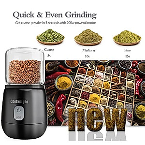 COOL KNIGHT Electric Herb Grinder Electric Spice Grinder, USB Rechargeable 200W Cordless Electric Herb Grinder for Herbs, Spices, Seeds, etc. (Black)