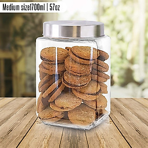 Glass Containers for Kitchen – Set of 3 Food Storage Containers – Storage Jars with Stainless Steel Lids – Suitable for Cookies, Snacks, Coffee – Screw-on Lid – 57oz Capacity