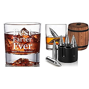 Gifts for Men Dad, Christmas Stocking Stuffers, Whiskey Stones, Best Father Ever Whiskey Glass, Cool Bourbon Scotch Whiskey Gifts for Husband Father