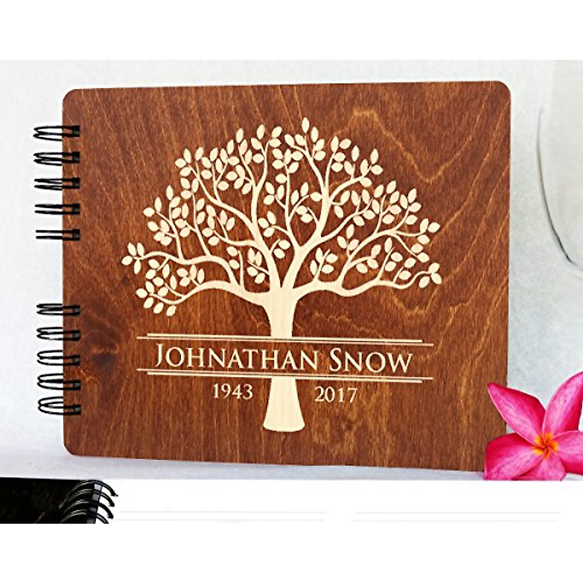 Funeral Guest Book Personalized Wooden Memorial Guestbook 8.5x7" Made in USA Black Mahogany Oak Wood Hardcover Finish Celebration of Life