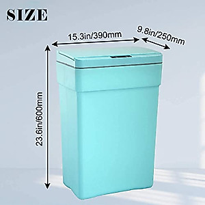 Trash Can Automatic Touch Free Garbage Can Plastic Rectangle Waste Basket with Lid Infrared Motion Sensor for Bathroom Kitchen Bedroom 13 Gallon 50 Liter(Blue)