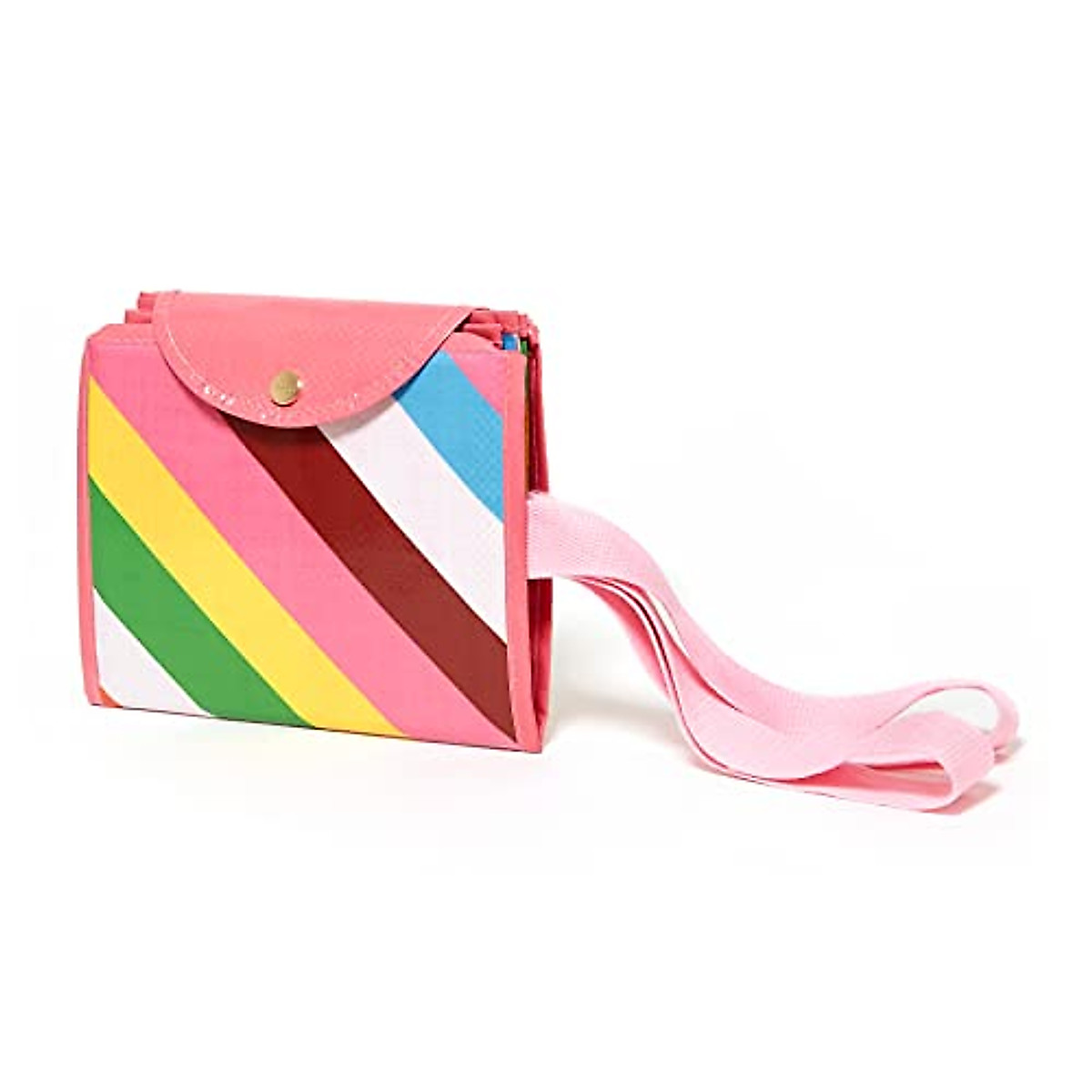 ban.do Foldable Market Tote, Reusable Grocery Bag with Shoulder Straps, Large Tote for Beach, Produce, or Shopping (Rainbow Stripe)