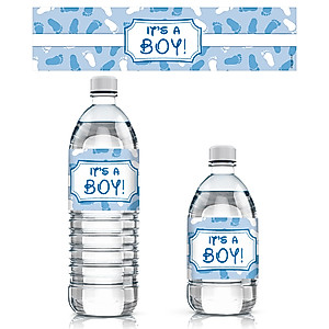 It's a Boy Baby Shower Water Bottle Labels - Blue Footprint Theme - 24 Stickers