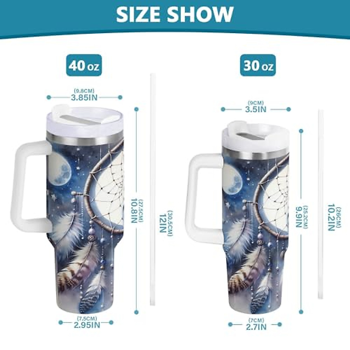 Maunzc 30 oz Tumbler with Handle and Straw, Insulated Stainless Steel Travel Mug with Lid for Coffee, Iced Tea, Water, Gift for Men Women (Dreacatcher Owl)