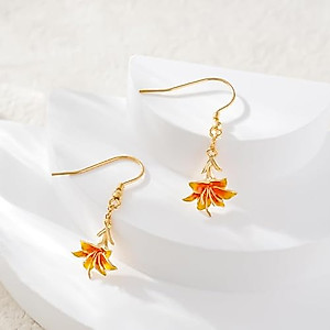 Lilies Dangle Earrings 925 Sterling Silver Flower Dangling Earrings Bithday Flower of May Earrings Minimalist Earrings Mother's Day Jewelry Gifts