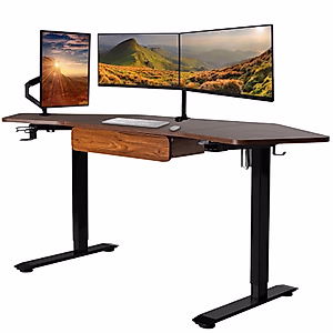 Frassie 71” Electric Standing Desk with LED Control Handle, Adjustable Height Sit Stand Wing-Shaped Desk with Drawer