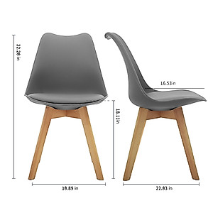 CangLong Mid Century Modern Side Chair with Wood Legs for Kitchen, Living Dining Room, Set of 2, Grey