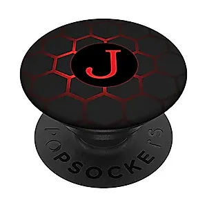 Phone Pop Up Holder,Monogram Initial Cool Red Black Letter J PopSockets PopGrip: Swappable Grip for Phones & Tablets