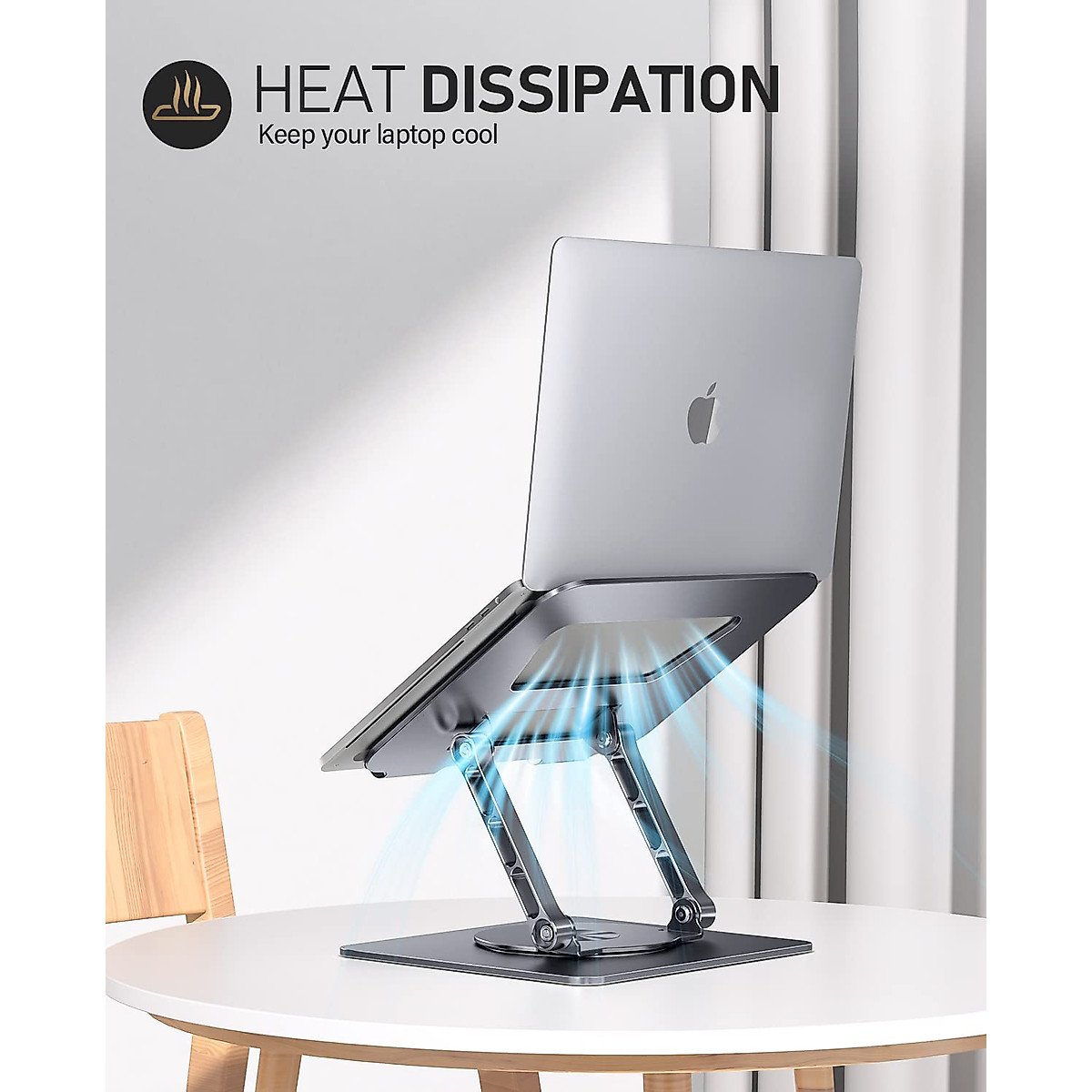 AOEVI Laptop Stand for Desk, Adjustable Laptop Stand with 360 Rotating Base Foldable Laptop Riser Compatible with MacBook Pro/Air Notebook up to 16 Inches, Grey