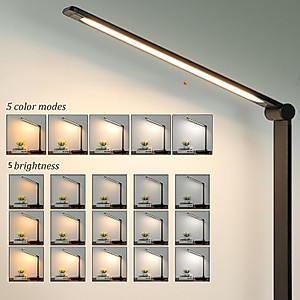 White crown LED Desk Lamp Dimmable Table Lamp Reading Lamp with USB Charging Port, 5 Lighting Modes, Sensitive Control, 30/60 Minutes Auto-Off Timer (Black)