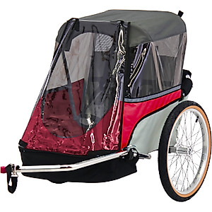 WIKE Children's Junior Bike Trailer: for 1-2 Kids Under 3'10"/100lbs max - Built-in roll cage, Stainless Steel towbar, 5-Point Restraints, Large Cargo Space, roll-up Bug and rain Screens, Safety Flag
