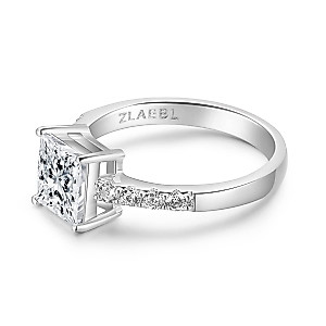 ZLAEBL 2.24 Carat (ctw) moissanite Engagement Rings for Women Princess Cut moissanite Rings Platinum Plated Silver Rings Wedding Band for Women Gifts Diamond Rings,9