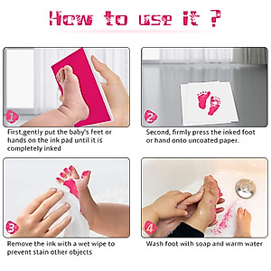Ink Pad, 5x4'' Washable Non-Toxic Ink Stamp Pad for Baby Footprint Handprint, Pink