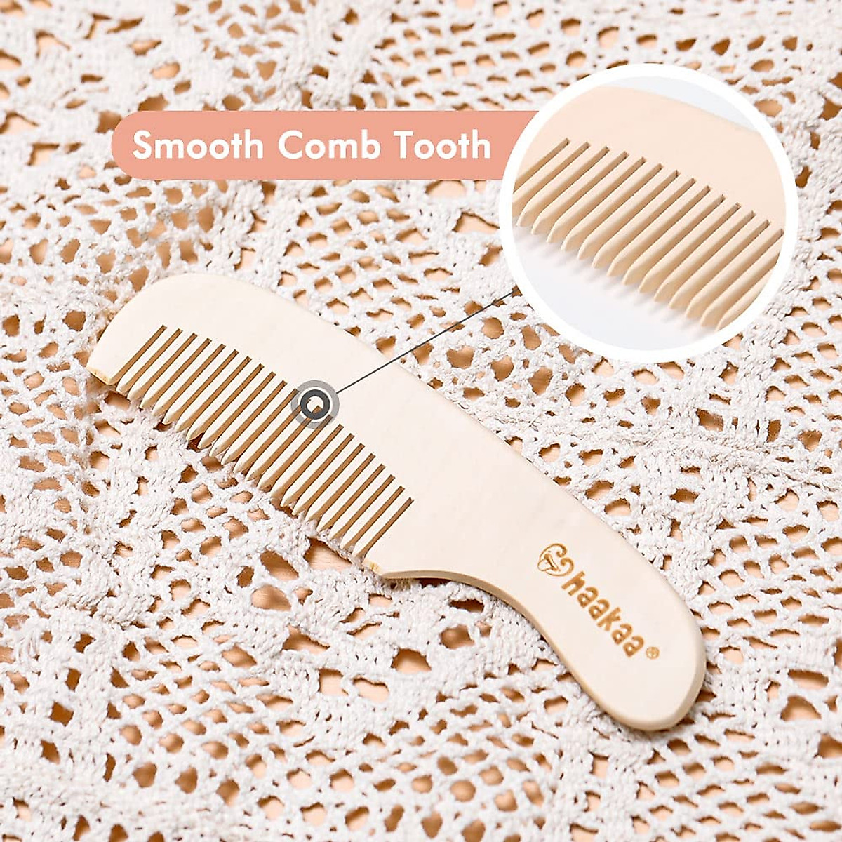 haakaa Baby Hair Brush and Comb Set - Baby Brush with Soft Wool Bristles for Cradle Cap - Wooden Comb Scalp Grooming Massager for Infant,Newborn & Toddler,Baby Showe Gift, 2PK