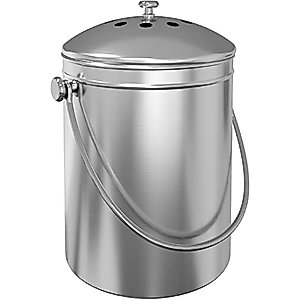 Utopia Kitchen Compost Bin for Kitchen Countertop - 1.3 Gallon Compost Bucket for Kitchen with Lid - Includes 1 Spare Charcoal Filter (Silver)