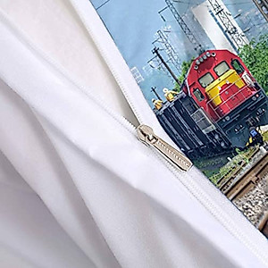 Quilt Cover Full Size Vintage Train 3D Bedding Sets Retro Train Duvet Cover Breathable Hypoallergenic Stain Wrinkle Resistant Microfiber with Zipper Closure,beding Set with 2 Pillowcase